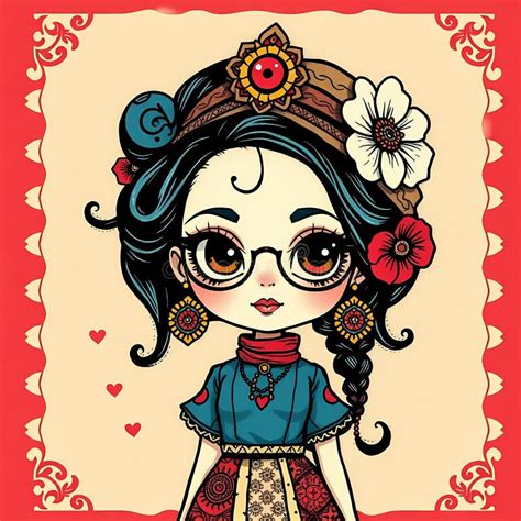 A Cute Chibi Girl Wearing Glasses In Traditional Dress Cartoon Style Stock Image Image Of