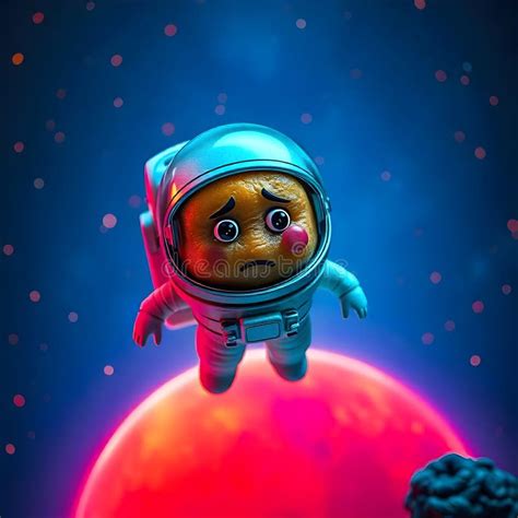 A Potato Dressed As An Astronaut Floats In Space Wearing A Tiny Helmet