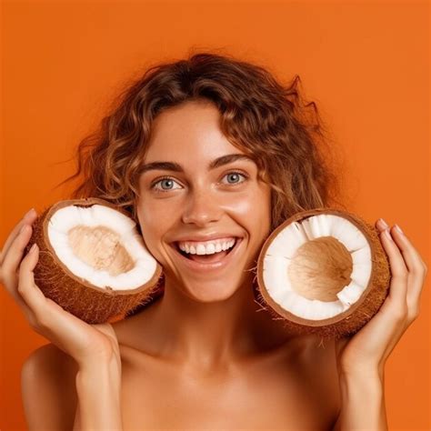 Premium Ai Image A Woman Holding Coconuts In Front Of Her Face