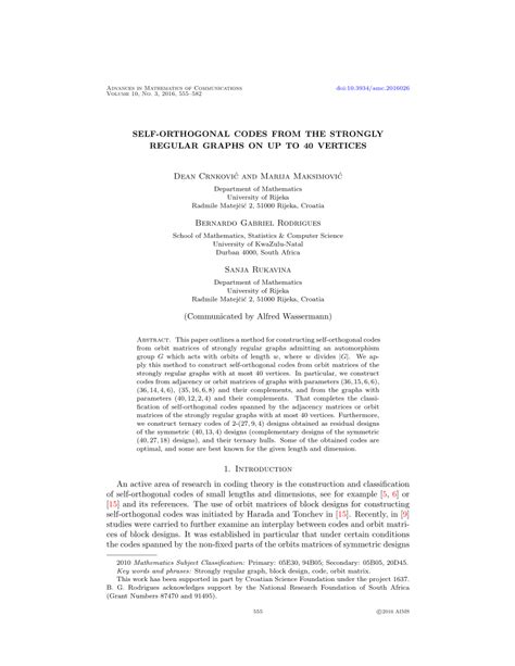 pdf self orthogonal codes from the strongly regular graphs on up to