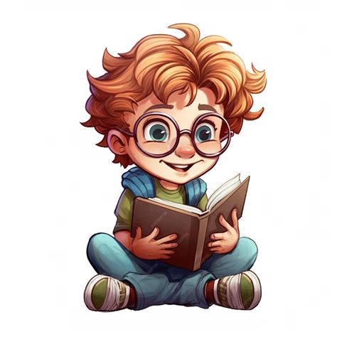Premium Photo Cartoon Boy Reading A Book Sitting On The Floor