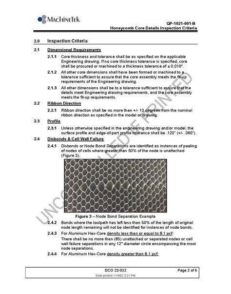Honeycomb Core Detail Inspection Criteria Machinetek