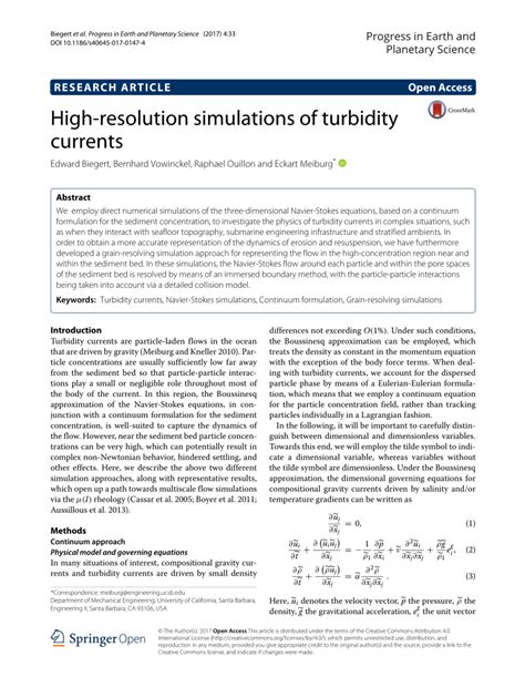 Pdf High Resolution Simulations Of Turbidity Currents
