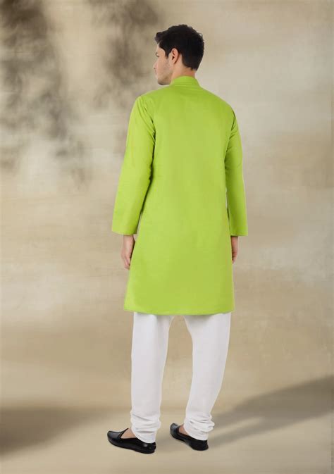 Parrot Green Mens Regular Fit Basic Cotton Kurta Buy Online In India