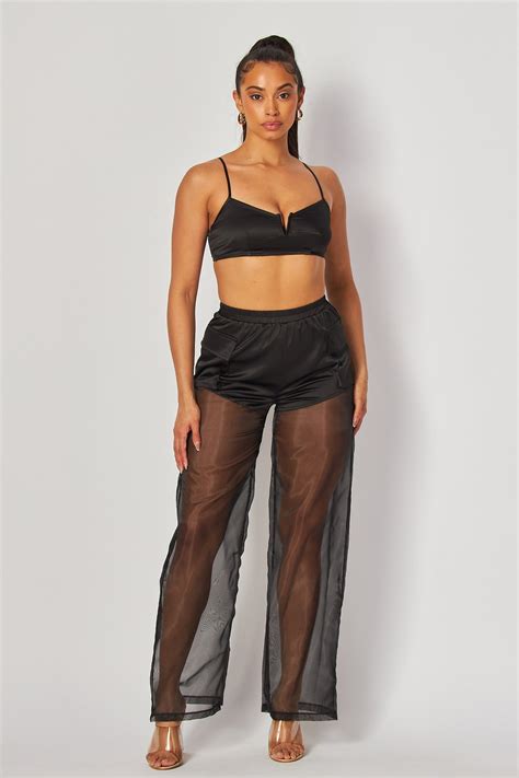Odette Satin Mesh Contrast Bra And Pant Set Hot And Delicious