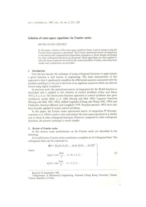 Pdf Solution Of State Space Equations Via Fourier Series