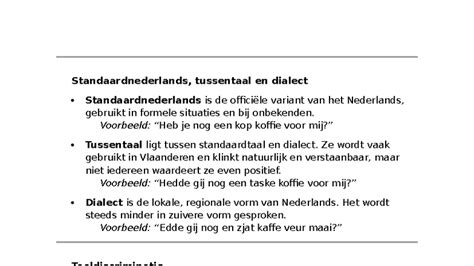 Toets Ned Taalvariantie Standaardnederlands Tussentaal En Dialect