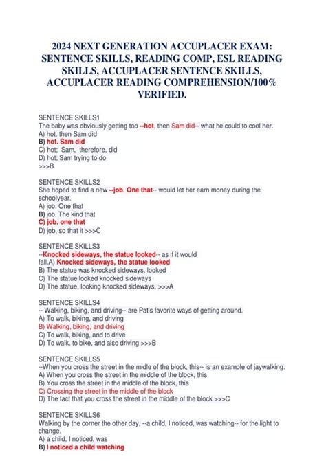 2024 Next Generation Accuplacer Exam Sentence Skills Reading Comp Esl Reading Skills