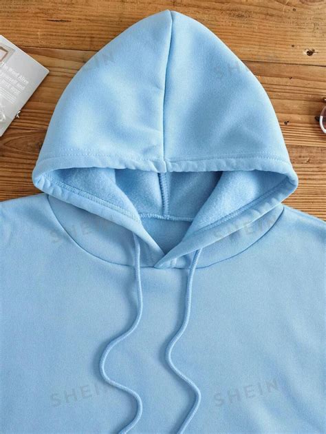 Shein Ezwear Floral And Slogan Graphic Drawstring Thermal Lined Hoodie