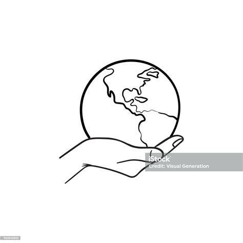 手捧地球儀手繪素描圖示向量圖形及更多球圖片 球 世界地圖 手 Istock