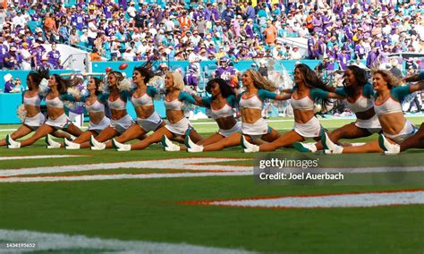 The Miami Dolphins Cheerleaders Perform During A Break In Action