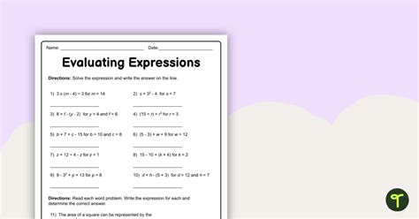 Evaluating Numerical Expressions Worksheets Exponent Division