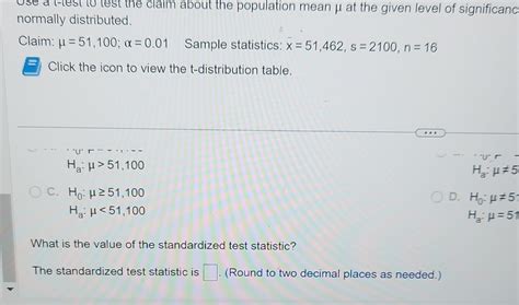 Solved Test The Claim About The Population Mean μ At The