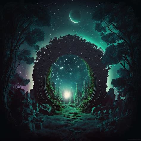 Premium Photo Night Forest With A Magical Portal And A Green Glow In