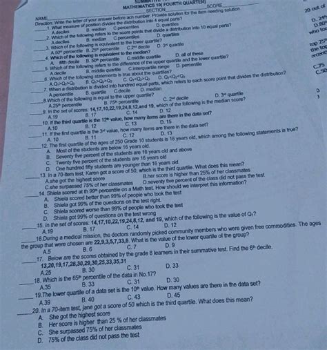 MATHEMATICS 10 FOURTH QUARTER SECTION Qquad StudyX
