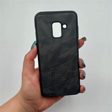 قاب گوشی Galaxy A8 2018 A530 سامسونگ چرمی طوسی نوک مدادی دور ژله ای
