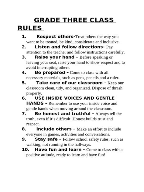 Grade Three Class Rules Pdf