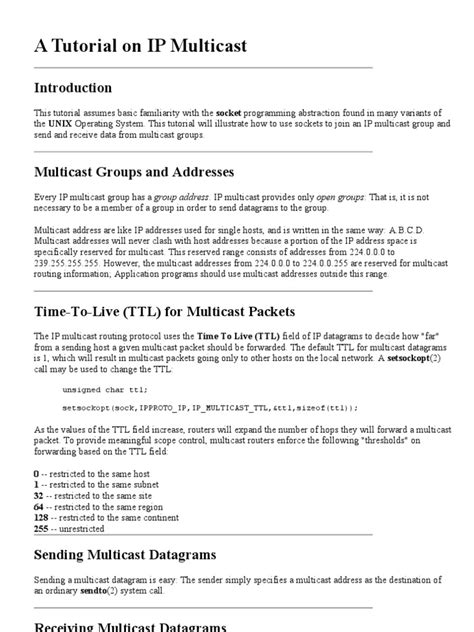 A Tutorial On Ip Multicast Ibm Examples Pdf Network Socket Internet Protocols