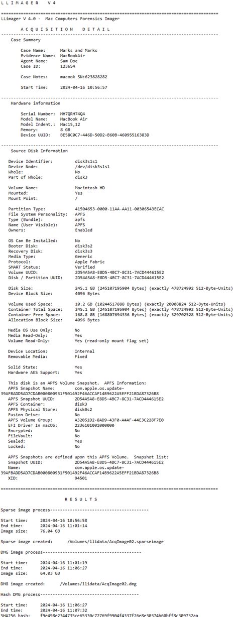 Sample V4 X Disk Acquisition Log E Forensics E