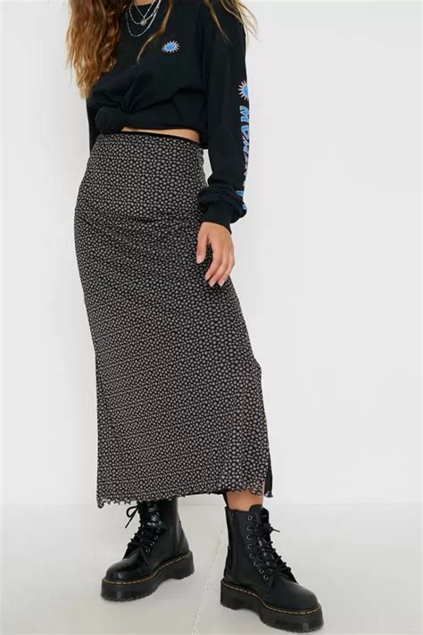 Uo Ditsy Floral Mesh Midi Skirt Urban Outfitters