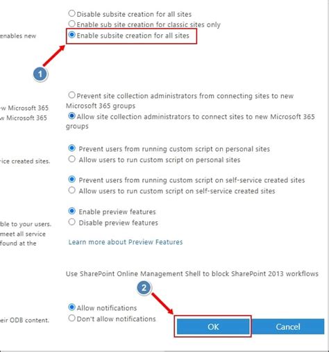 How To Enable Site Subsite Creation For All Sharepoint Sites