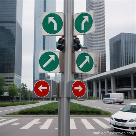 A Traffic Sign With Three Arrow Points In Three Different Directions At