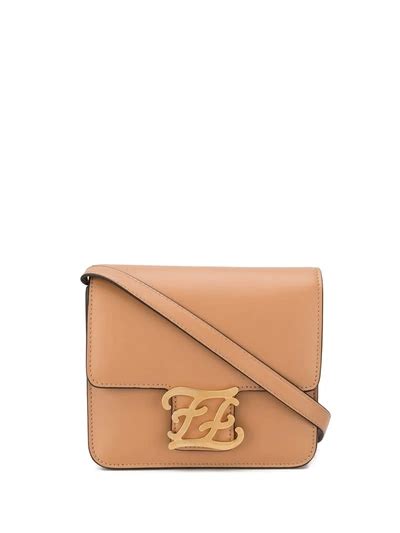 Fendi Small Karligraphy Crossbody Bag In Saddle Brown Modesens