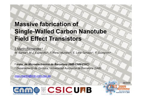 Pdf Massive Fabrication Of Single Walled Carbon Nanotube Field Effect Transistors Field Effect