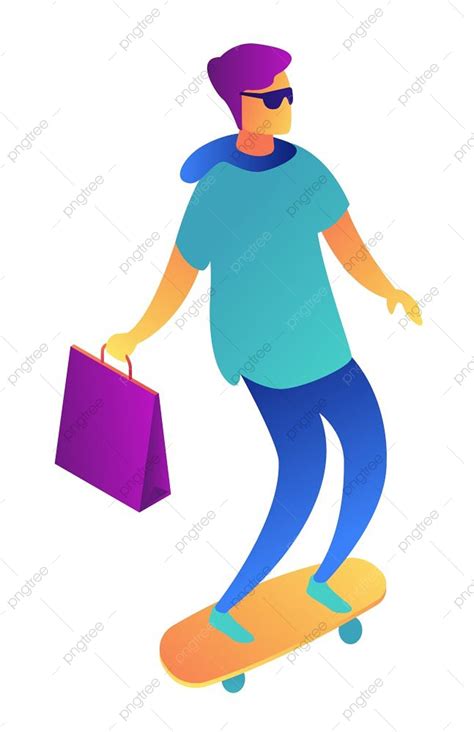 쇼핑백을 들고 스케이트보드 아이소메트릭 3d 그림을 타는 젊은 사업가 개념 배경 서류 가방 Png 일러스트 및 벡터 에 대한 무료 다운로드 Pngtree