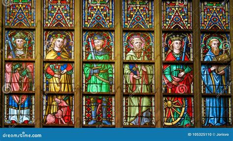 Catholic Saints Stained Glass In Saint Severin Church Paris