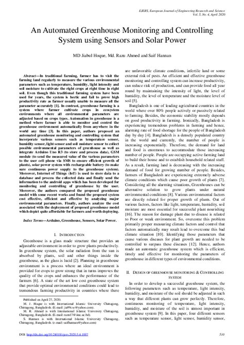 Pdf An Automated Greenhouse Monitoring And Controlling System Using