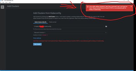Error While Adding Clusters User Exec Command Aws Not Found On Host Please Ensure Binary