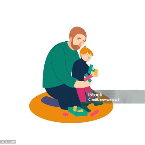 아버지와 아들이 집에서 함께 놀고 있습니다 아이들과 함께 재미있는 시간 가족에 대한 스톡 벡터 아트 및 기타 이미지 가족