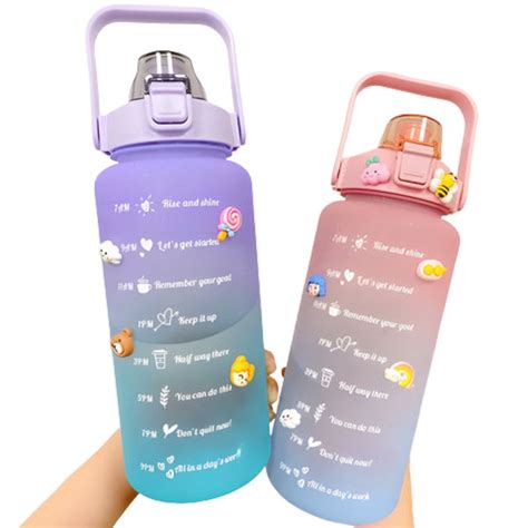 Garrafa De Água Motivacional Gradiente Com Alça 2l Para Academia Com Adesivos P Colar No Shoptime