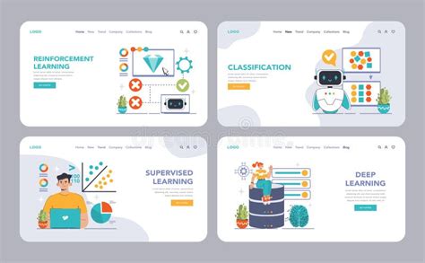 Machine Learning Process Set Flat Vector Illustration Stock Vector