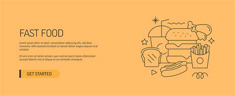 패스트 푸드 관련 웹 배너 라인 스타일 웹 배너 웹 사이트 헤더 등에 대한 현대적인 디자인 벡터 일러스트레이션 스톡 일러스트레이션 0명에 대한 스톡 벡터 아트 및 기타