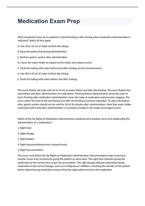 Medication Exam Preparation Questions With Correct Answers Medication Stuvia Us