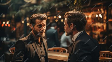 Premium Ai Image Two Politician Men Talking In A Cafe About Secret Plans In Council Generative Ai