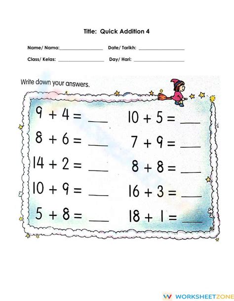 Quick Addition 4 Worksheet