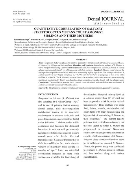 Pdf Quantitative Correlation Of Salivary Streptococcus Mutans Count