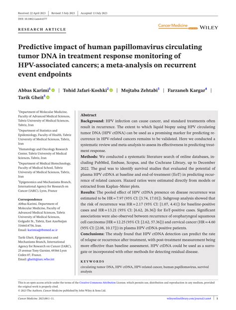 Pdf Predictive Impact Of Human Papillomavirus Circulating Tumor Dna