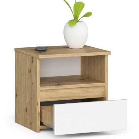 Niska szafka nocna 40 cm dąb artisan biała z 1 szufladą i 1 półką