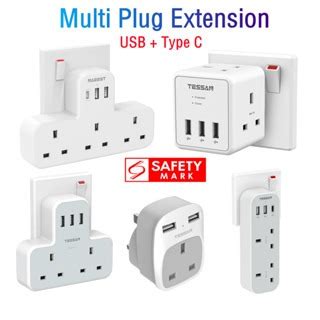 Extension Plug Adapter With USB Type C Multi Plug Extender A UK Plug Power Extension Socket