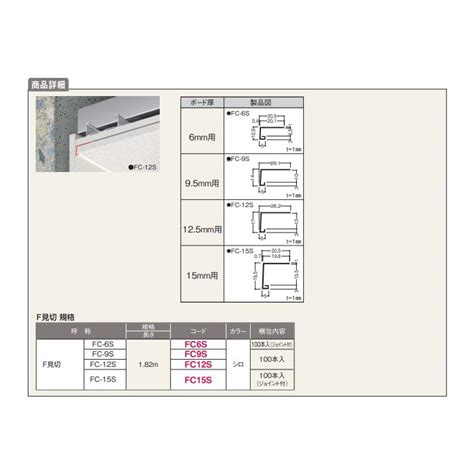 FUKUVI フクビ F見切 コの字 先付タイプ FC 12S ボード厚12 5mm用 長さ1 82m シロ 100本入 FC12S 住建
