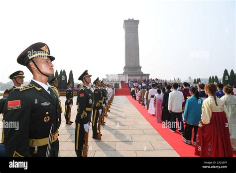 Beijing China 30th Sep 2019 A Ceremony Presenting Flower Baskets To
