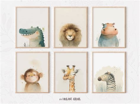 Safari Nursery Print Safari Nursery Decor Set Of 6 Printable Etsy