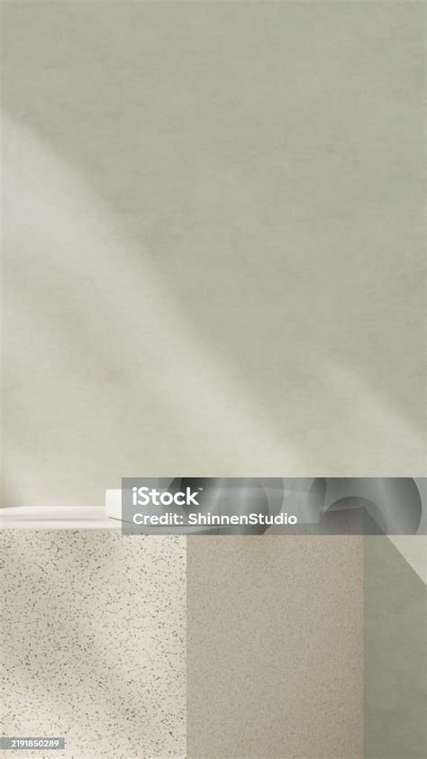 세로 레이아웃의 단순한 녹색 벽을 배경으로 세라믹 질감의 계단 연단을 특징으로 하는 빈 모형의 3d 렌더링 0명에 대한 스톡 사진 및 기타 이미지 Istock