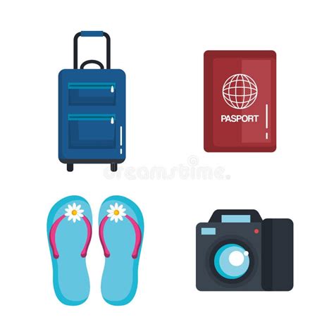 Vacation Travel Set Equipment Ready For Adventure Concept Stock