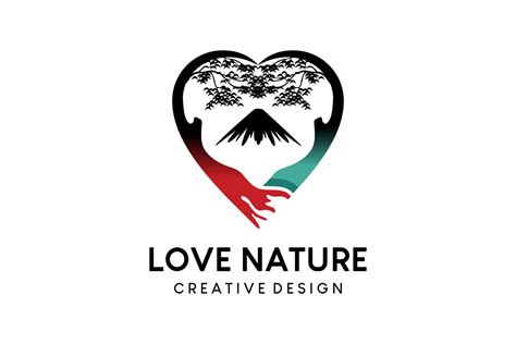 Heart Tree Logo Design With Mountains Nature Love Vector Illustration 14663029 Vector Art At