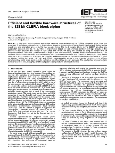2019 Efficient And Flexible Hardware Structures Ofthe 128 Bit Clefia